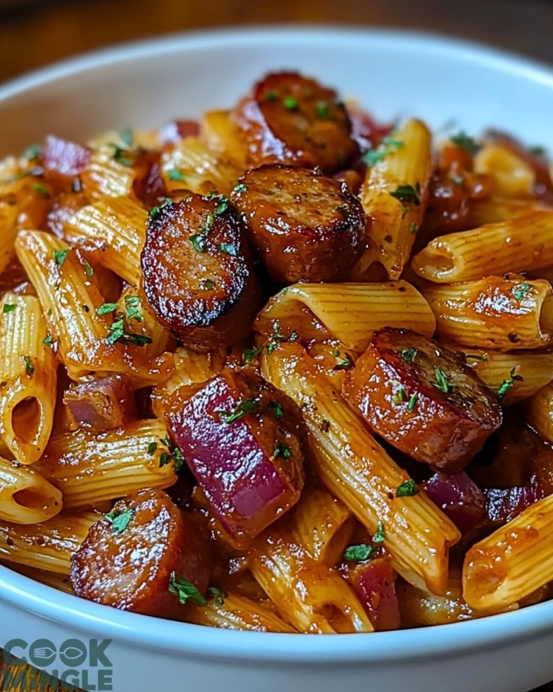 Sweet and Tangy BBQ Sausage Pasta - Cook Mingle
