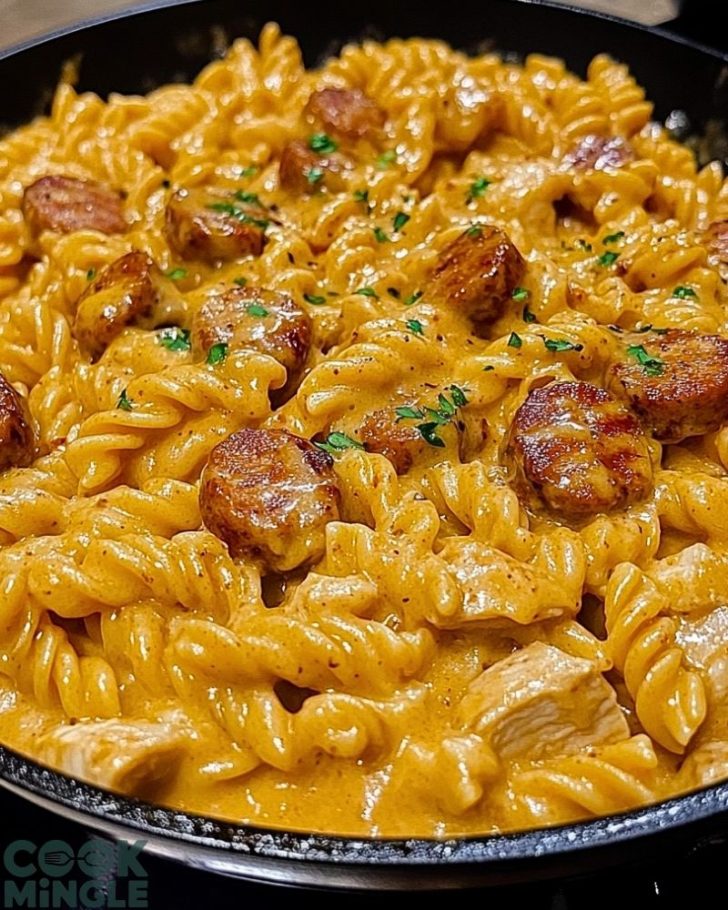 One-Skillet Creamy Smoky BBQ Chicken & Sausage Pasta - Cook Mingle