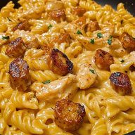 One-Skillet Creamy Smoky BBQ Chicken & Sausage Pasta - Cook Mingle