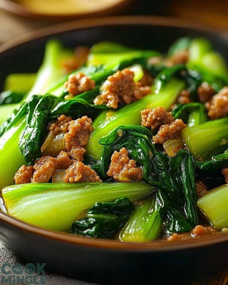 Stir-Fried Bok Choy with Ground Meat - Cook Mingle