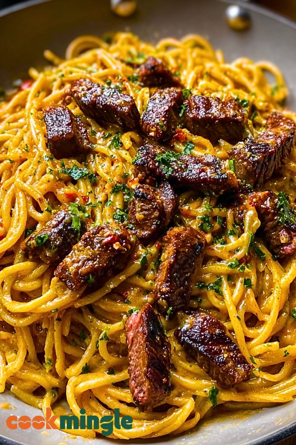 Creamy Cajun Garlic Butter Spaghetti with Beef Strips - Cook Mingle