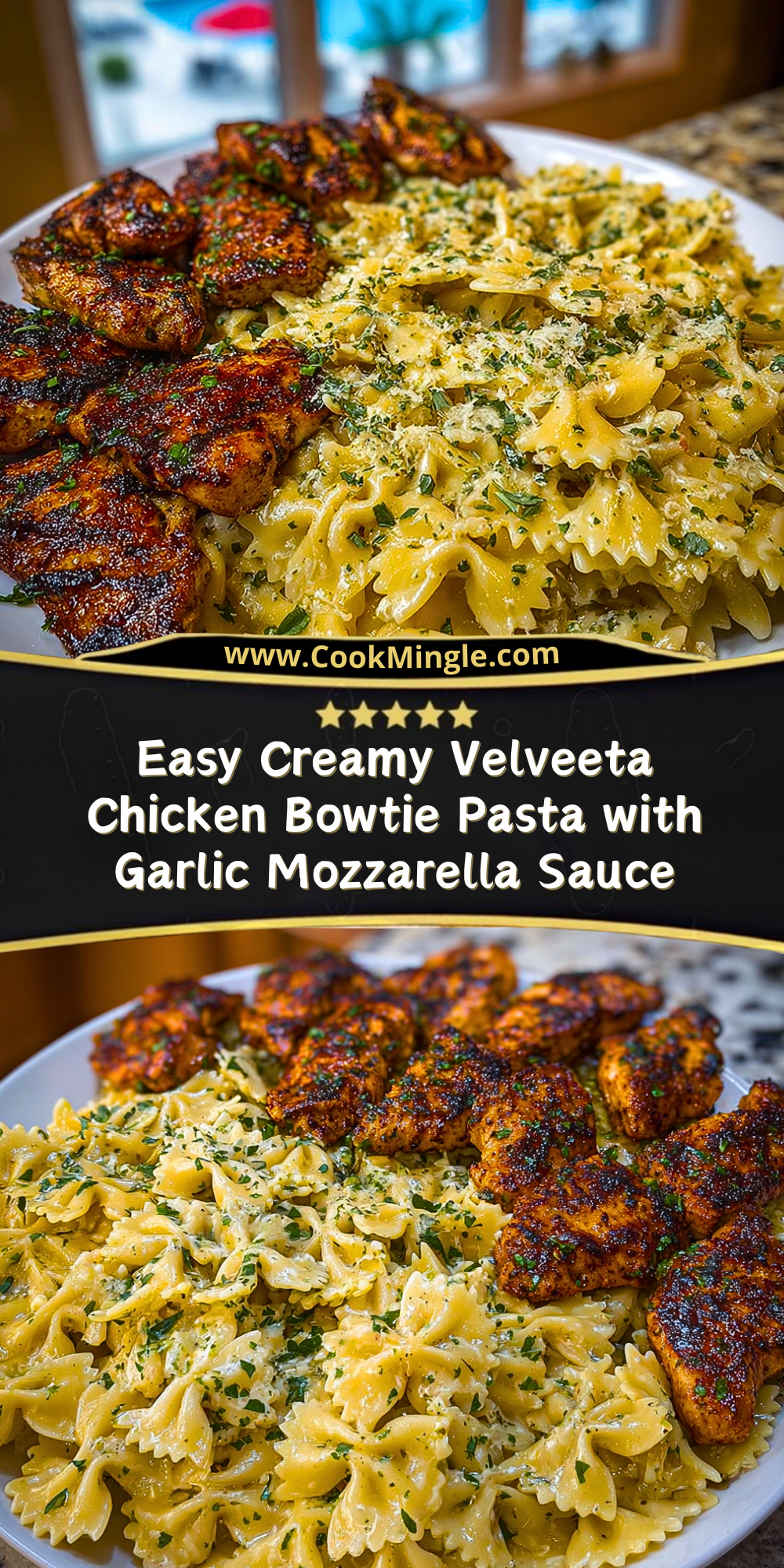 Easy Creamy Velveeta Chicken Bowtie Pasta with Garlic Mozzarella Sauce ...