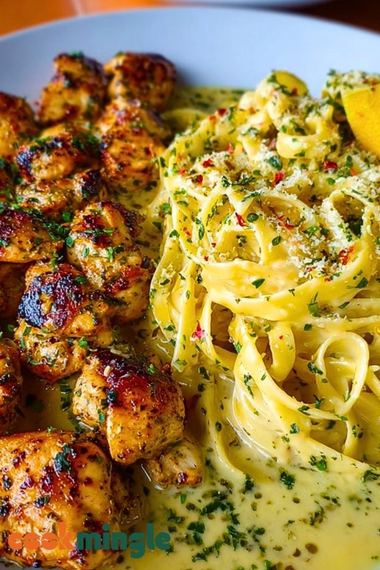 Golden Garlic Butter Chicken with Creamy Parmesan Linguine - Cook Mingle