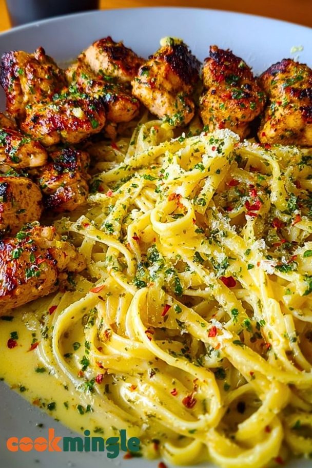 Golden Garlic Butter Chicken with Creamy Parmesan Linguine - Cook Mingle
