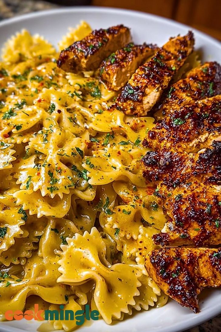 Cheesy Garlic Cajun Chicken Bowtie Pasta in Alfredo Sauce - Cook Mingle